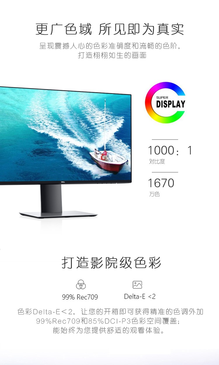 戴尔（DELL）U2419H IPS广视角显示器 影院级广色域 窄边框 低蓝光 商务办公 可升降旋转 23.8英寸 三年质保